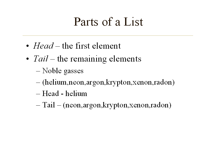 Parts of a List